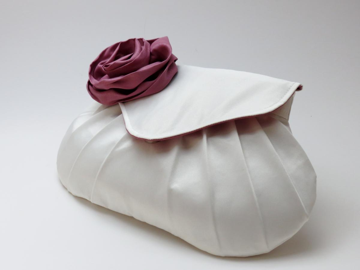 Ivory Bridal Clutch, Pink Flower Purse, Wedding Bridesmaid Bag ...