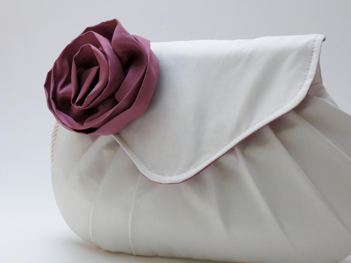 Ivory Bridal Clutch, Pink Flower Purse, Wedding Bridesmaid Bag ...