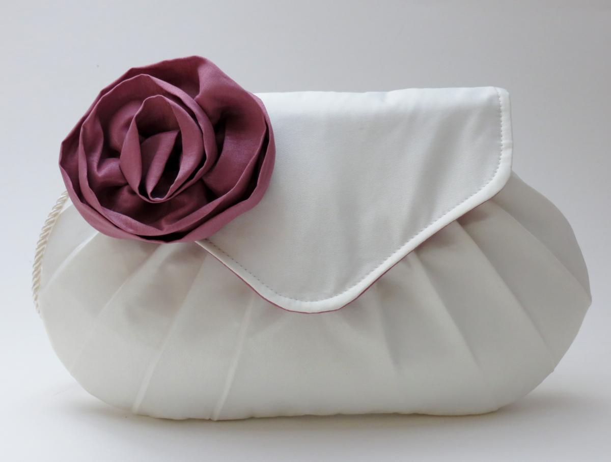 Ivory Bridal Clutch, Pink Flower Purse, Wedding Bridesmaid Bag ...